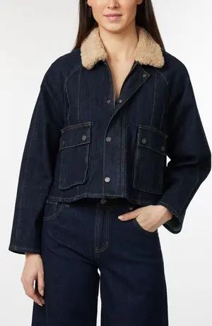 Habitual Faux Shearling Collar Cropped Barn Jacket