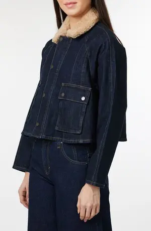 Habitual Faux Shearling Collar Cropped Barn Jacket