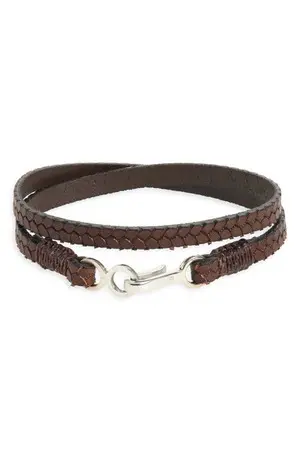 Caputo & Co Embossed Double Wrap Leather Bracelet - Chocolate
