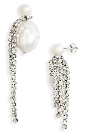 Completedworks Faux Pearl And Rhinestone Drop Earrings - Rhodium Plated