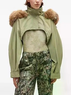 GANNI Fur-trimmed Cropped Jacket - Green