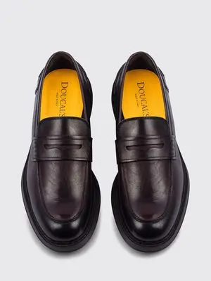 DOUCAL'S Penny Loafers In Smooth Calfskin Leather With Rubber Sole - Crimson