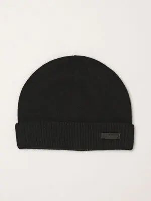 Emporio Armani Pure Cashmere Ribbed Knit Beanie - Black