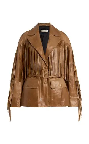 Nour Hammour Cassidy Fringed Leather Jacket - Brown