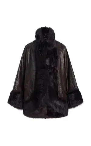 Nour Hammour Shearling-trimmed Croc-effect Leather Coat