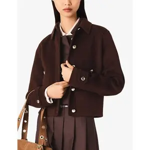 Maje Short Wool-blend Coat With Removable Collar