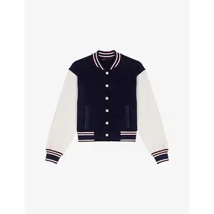 Maje Ribbed-collar Two-tone Wool Bomber Jacket