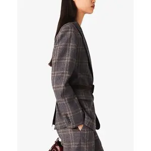 Maje Belted Check Blazer