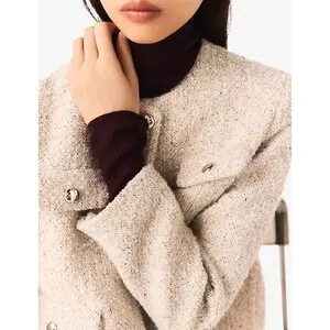 Maje Round-neck Tweed Jacket With Button-down Design