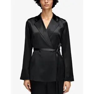 JOSEPH Belted-waist Double-breasted Silk Blazer - Black