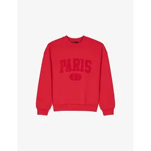 Maje Round-neck Cotton Sweatshirt With 'paris' Graphic - Red