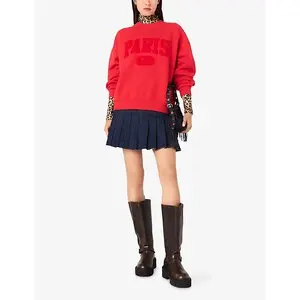 Maje Round-neck Cotton Sweatshirt With 'paris' Graphic - Red