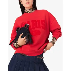 Maje Round-neck Cotton Sweatshirt With 'paris' Graphic - Red