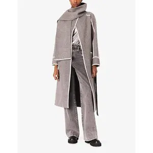Maje Integrated-scarf Double-faced Wool-blend Coat