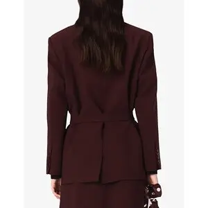 Maje Belted Single-breasted Stretch Wool-blend Blazer