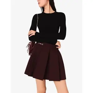 Maje Stretch Wool-blend Pleated Mini Skirt With Clover-chain