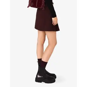 Maje Stretch Wool-blend Pleated Mini Skirt With Clover-chain