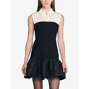 Sandro Ruffle-hem Two-tone Woven Mini Dress
