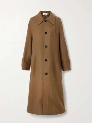 Ami Belted Wool-gabardine Coat - Dark Brown