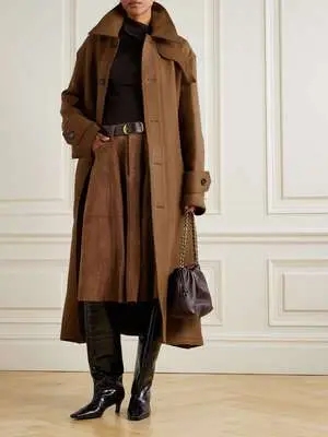 Ami Belted Wool-gabardine Coat - Dark Brown