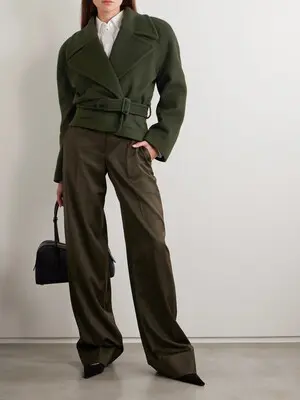 Stella McCartney Cropped Belted Double-breasted Wool Coat - Green