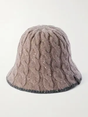 Brunello Cucinelli Embellished Cable-knit Bucket Hat - Brown