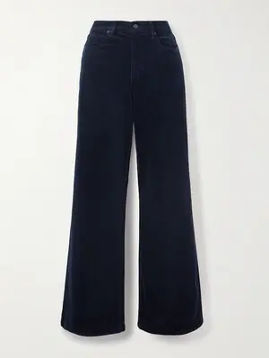 FRAME Le Slim Palazzo Cotton-blend Wide-leg Pants - Blue