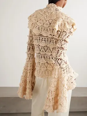 Zimmermann Hypnotic Tiered Crocheted Cotton Turtleneck Top