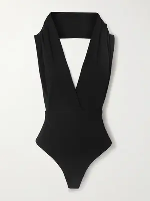 Balmain Hooded Open-back Draped Jersey Bodysuit - Black