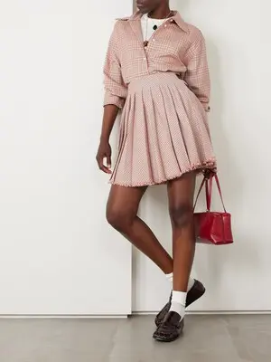 JIL SANDER Belted Pleated Checked Mini Skirt - Multi