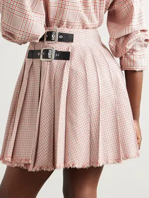 JIL SANDER Belted Pleated Checked Mini Skirt - Multi
