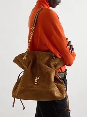 Saint Laurent Jamie Shopping Appliquéd Quilted Suede Shoulder Bag