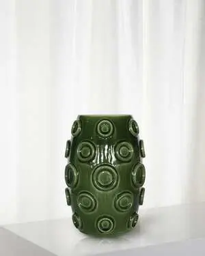 WINWARD HOME Vase With Circles, 12 - Green