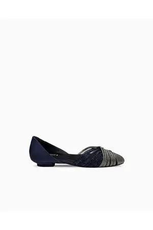 Giorgio Armani Satin Rhinestone Ballerinas - Blue