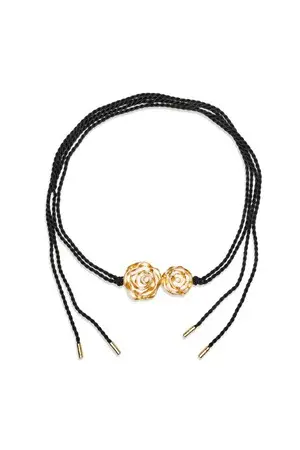 Natori Rosette Plated Pendant Rope Belt - Gold