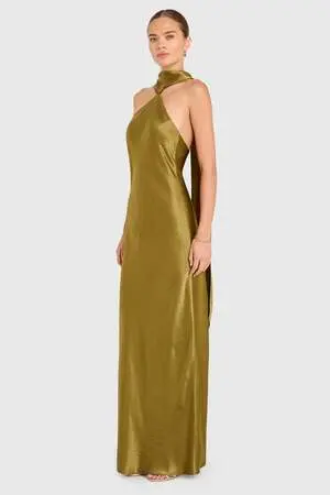 Amanda Uprichard Ashton Maxi Dress In Textured Satin - Olive