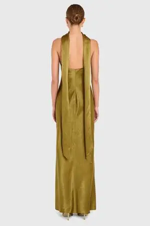 Amanda Uprichard Ashton Maxi Dress In Textured Satin - Olive