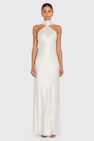 Amanda Uprichard Ashton Maxi Dress In Satin Ivory