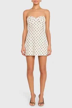Amanda Uprichard Strapless Mini Romper In Polka Dots - Beige Black