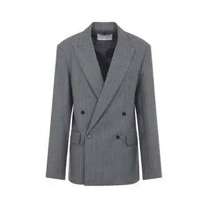 THE FRANKIE SHOP Newark Pinstripe Double Breasted Blazer - Grey