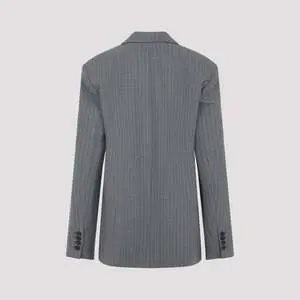 THE FRANKIE SHOP Newark Pinstripe Double Breasted Blazer - Grey
