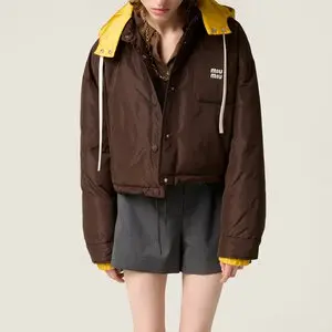 Miu Miu Technical Pongé Down Cropped Hoodie Jacket