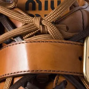 Miu Miu Gymnasium Leather Sneakers With Buckle - Cognac