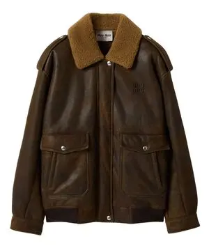 Miu Miu Shearling Blouson Jacket - Dark Brown