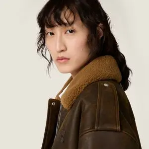 Miu Miu Shearling Blouson Jacket - Dark Brown