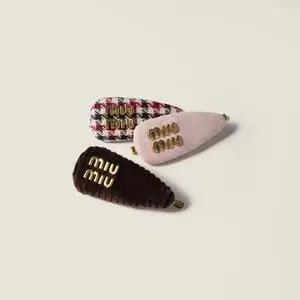 Miu Miu Fabric, Corduroy And Suede Hair Barrettes - Amaranth/peach/ebony