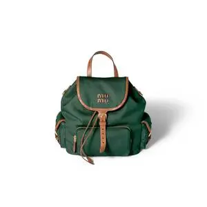 Miu Miu Canvas And Leather Backpack - Billiard Green/brandy