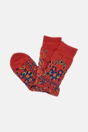 Sacai Floral Print Ankle Socks - Red