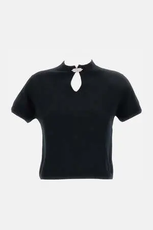 BARRIE Knit Top With Rhinestone Brooch - Nero