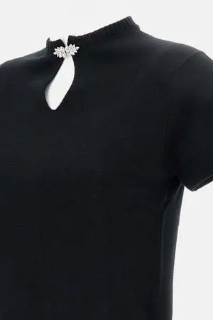 BARRIE Knit Top With Rhinestone Brooch - Nero